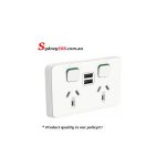 Clipsal Iconic Double Power Point with Dual USB Charger Horizontal ...
